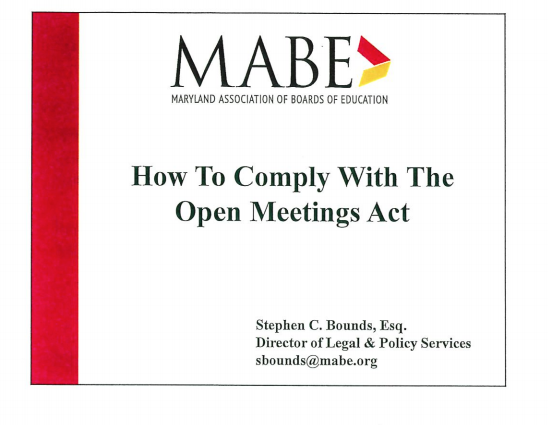How To Comply With The Open Meetings Act (from MABE | Dr. Chao Wu